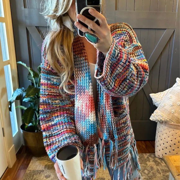 Shop_Fig | Sweaters | New Confetti Knit Long Fringe Handmade Cardigan ...